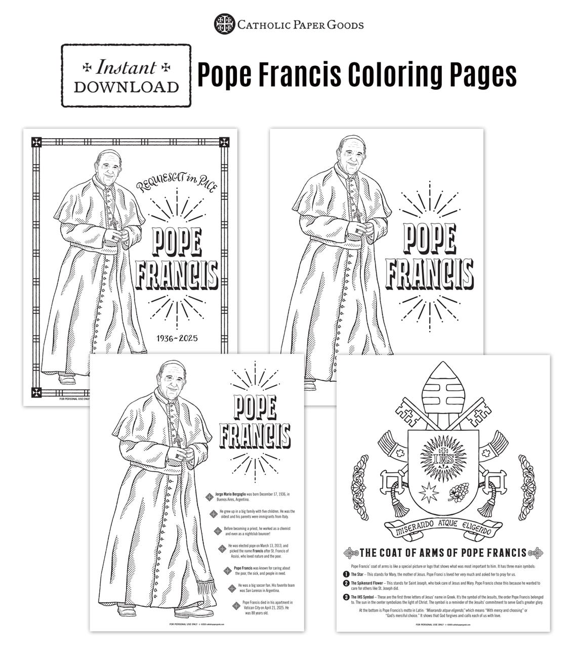 Pope Francis Activity Bundle: Coloring Pages, Timeline, Word Search ...