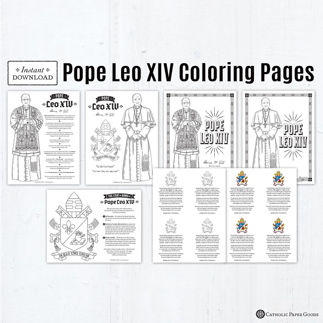 Pope Leo XIV Coloring Pages: Catholic Prayer Cards (printable PDF ...