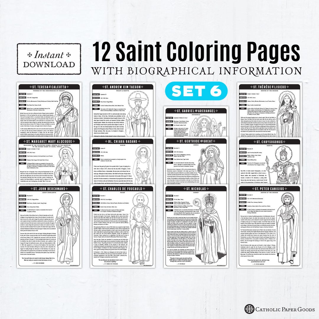 Catholic Saint Coloring Pages: Biographical Bundle #6 (digital Download ...
