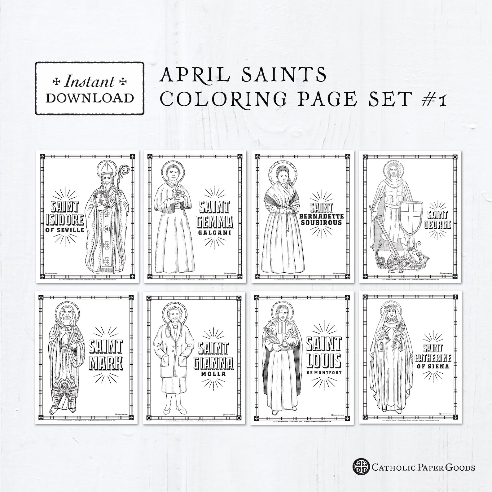 Catholic Saint Trading Cards: April Set #1 + Coloring Pages (printable ...