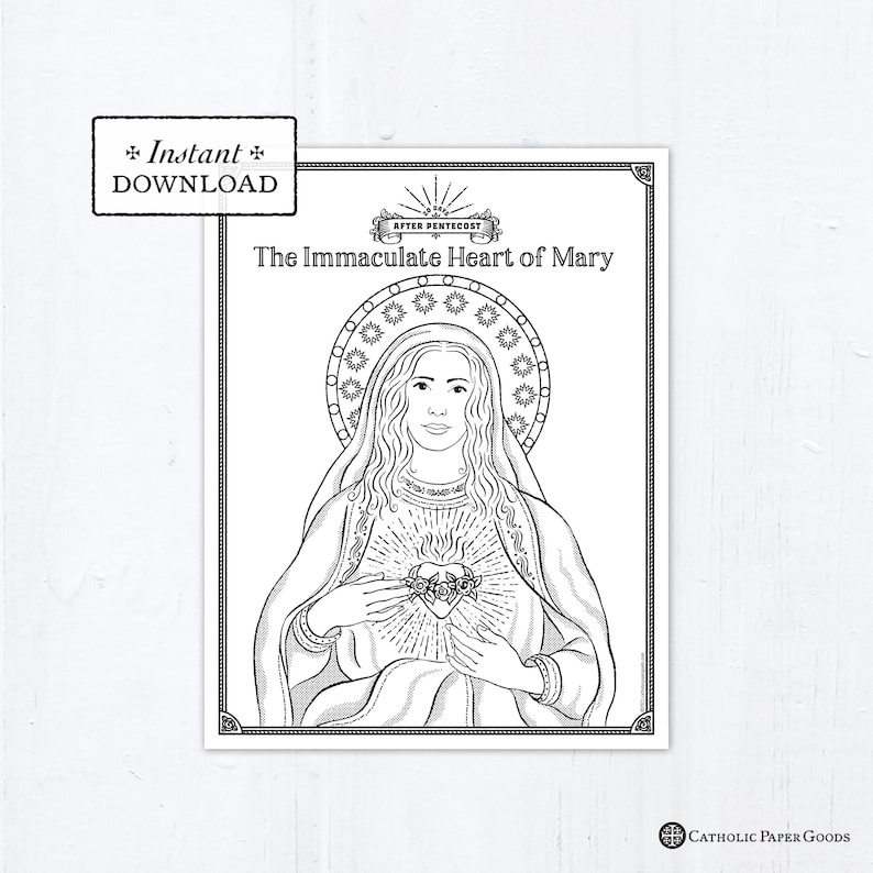 Immaculate Heart of Mary Coloring Page: Catholic Saint Printable (PDF ...