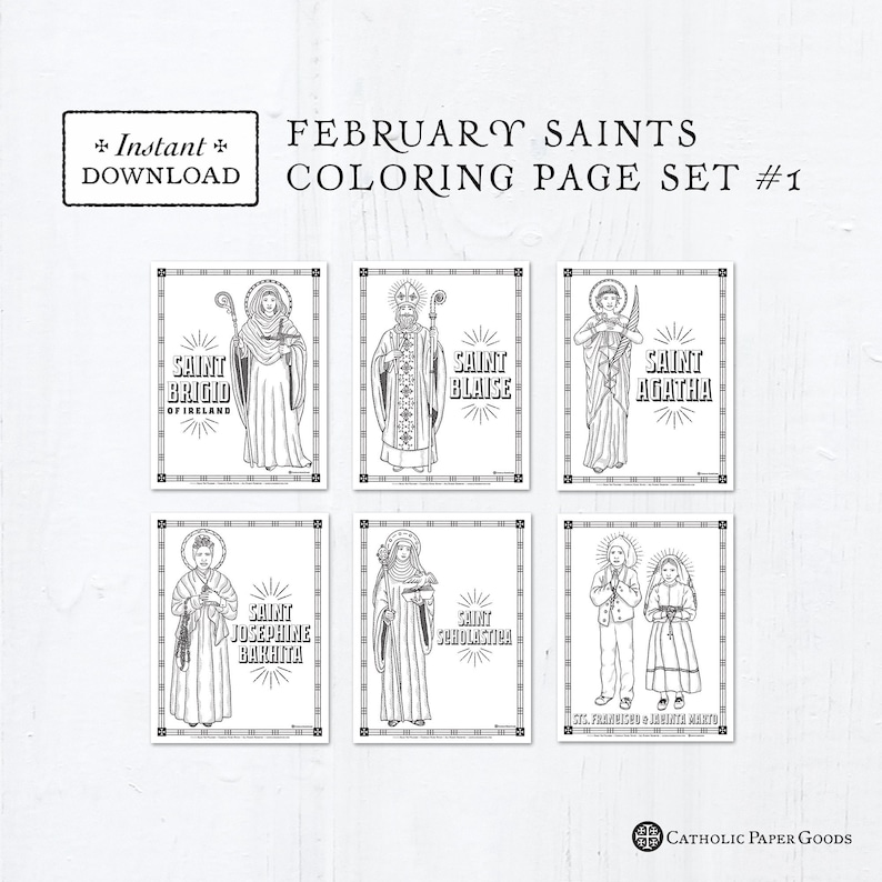 Catholic Coloring Pages February Saints Set 1 Bundle of 6 - Etsy