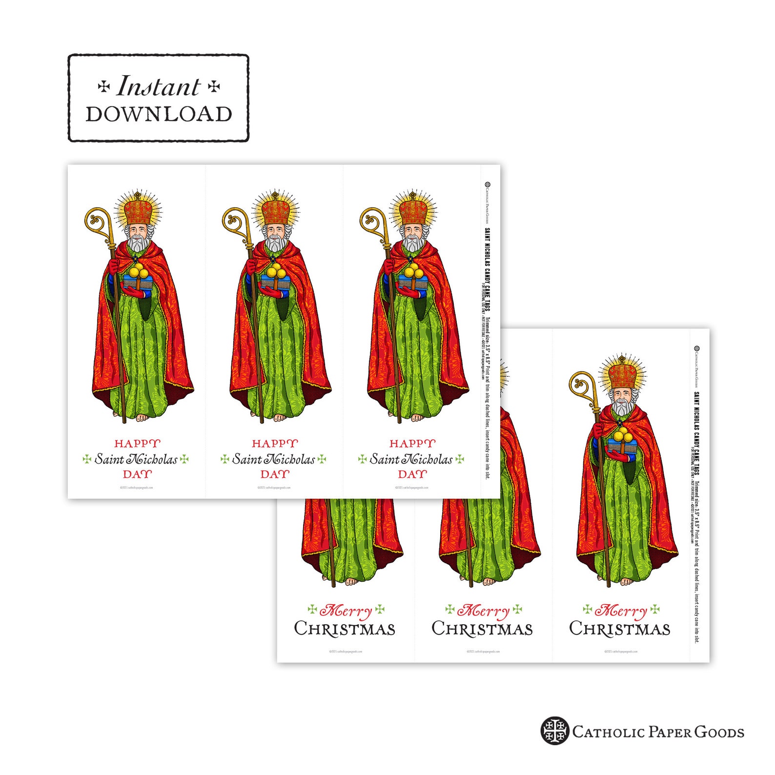 St. Nicholas Printable Candy Cane Treat Cards, Instant Downloadable PDF ...