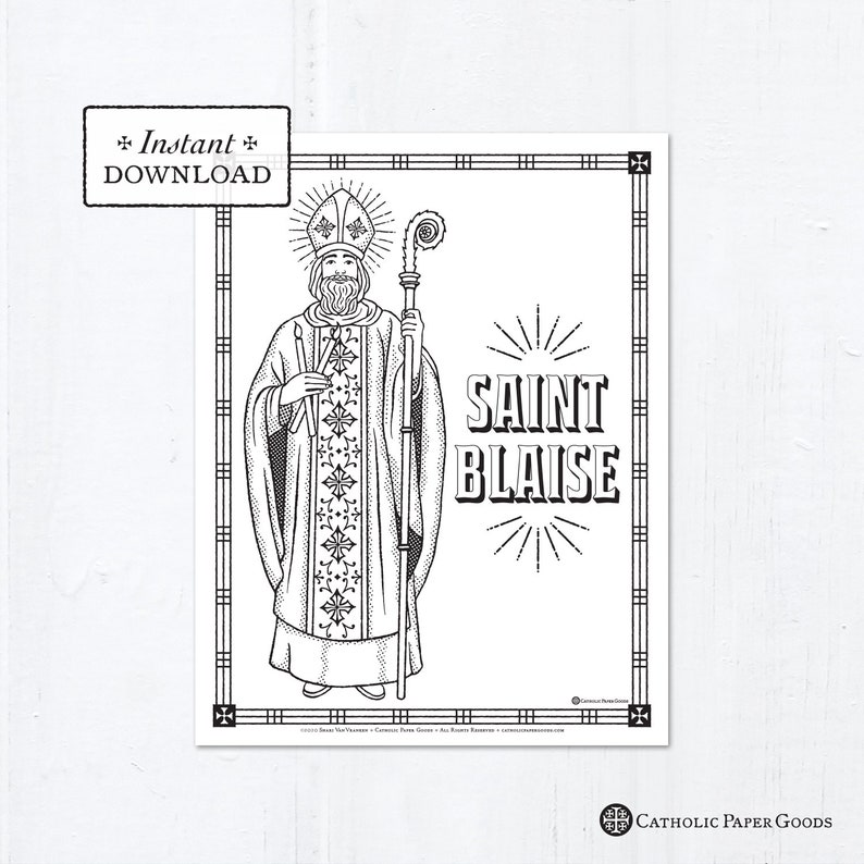 Catholic Coloring Page Saint Blaise Catholic Saints - Etsy