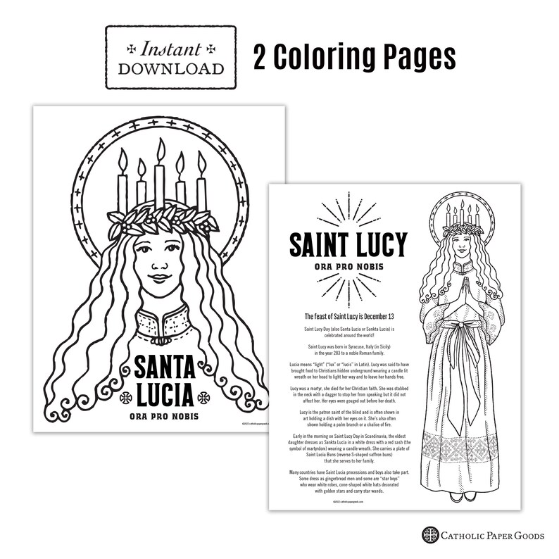 Saint Lucy Day Activity Bundle: Coloring Pages & Games (printable PDF ...