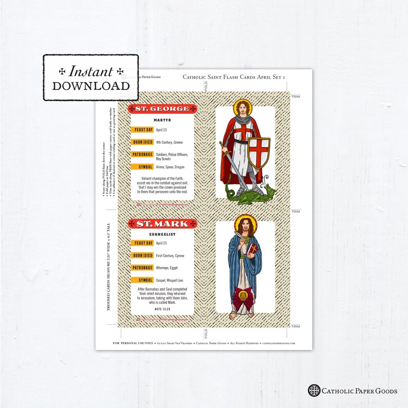 Catholic Saint Flash Cards April Set 1 Printable PLUS - Etsy