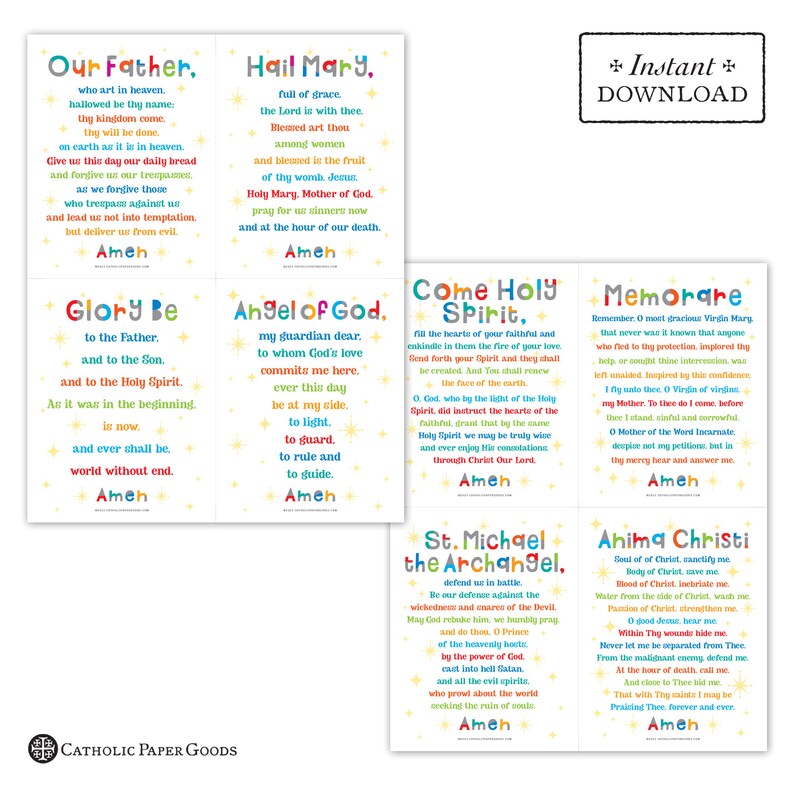 Basic Catholic Prayers for Kids Printable Prayer Cards - Etsy