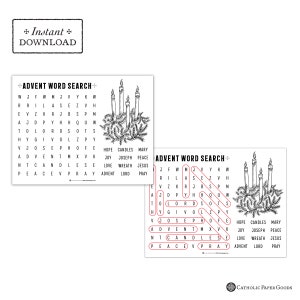 Advent Word Search Activity, Catholic Coloring Pages, 2 Versions With ...