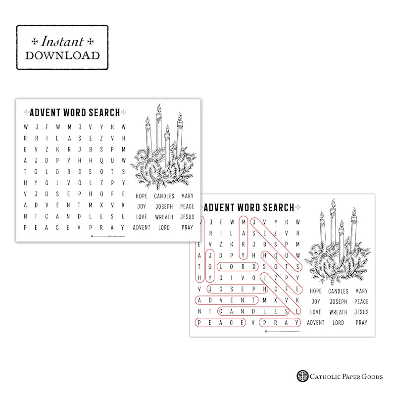 Advent Word Search Activity Catholic Coloring Pages 2 - Etsy
