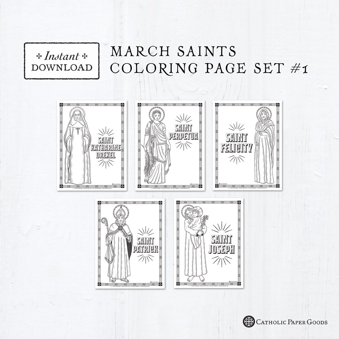 Catholic Coloring Pages - March Saints Set #1 - Bundle of 5 - Catholic ...