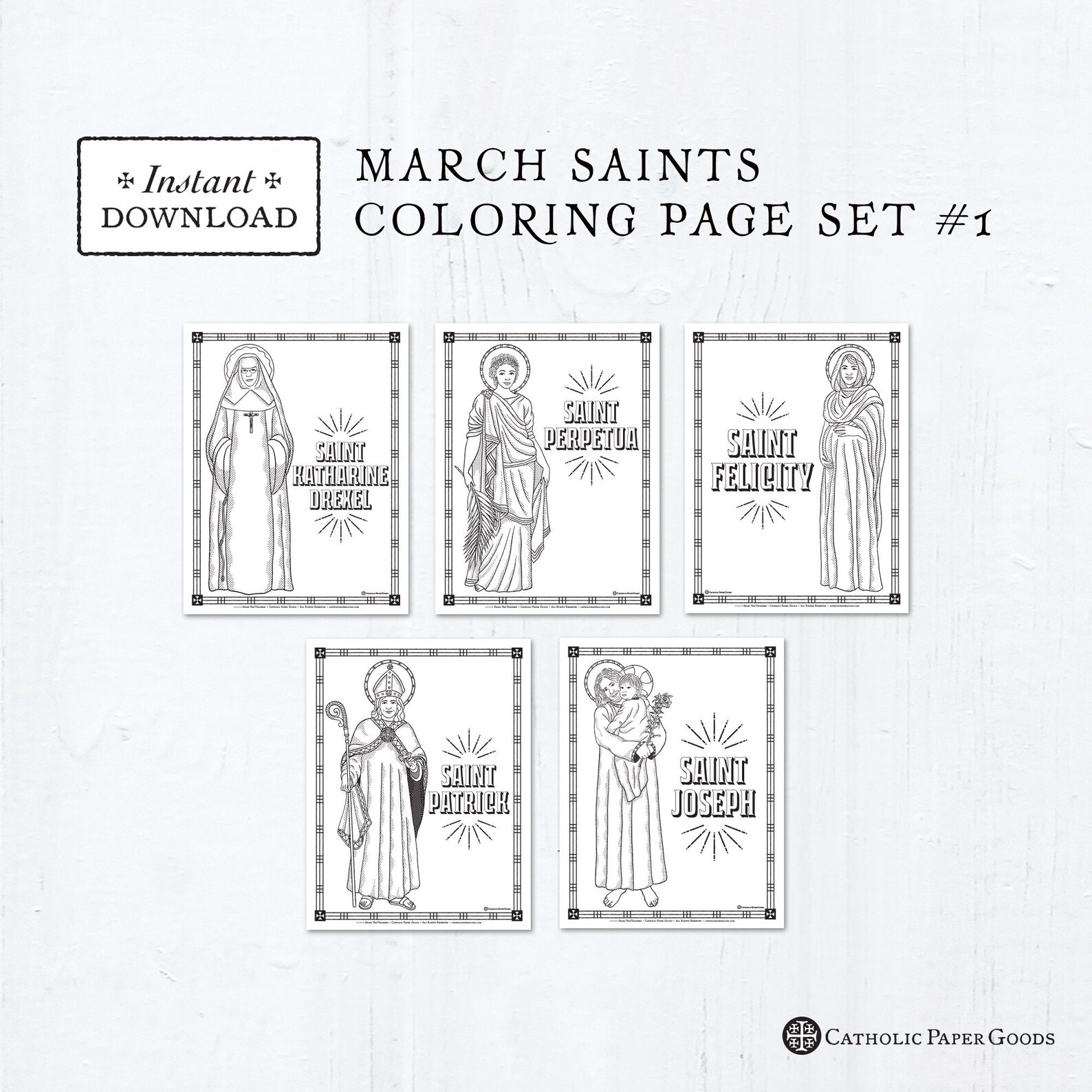 Catholic Coloring Pages March Saints Set 1 Bundle of 5 | Etsy