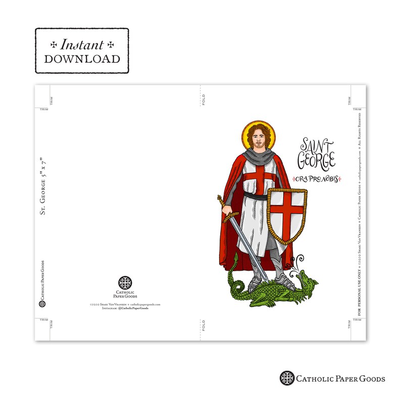 St. George Card Art Print Instant Download DIY | Etsy