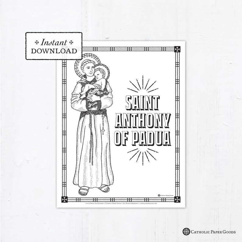 Catholic Coloring Page Saint Anthony of Padua Catholic - Etsy