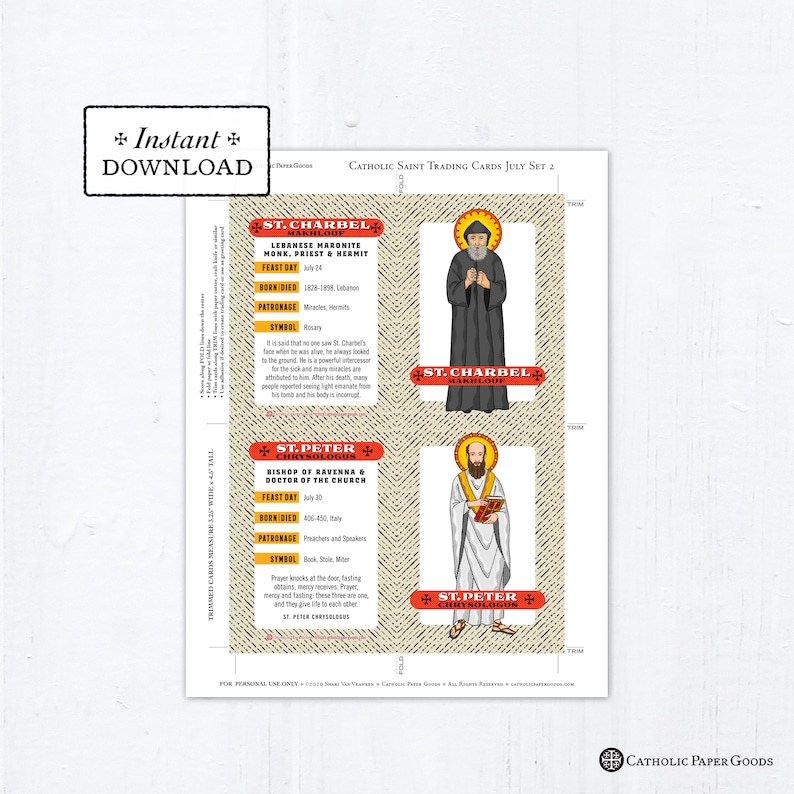 Catholic Saint Trading Cards July Set 2 Printable PLUS | Etsy