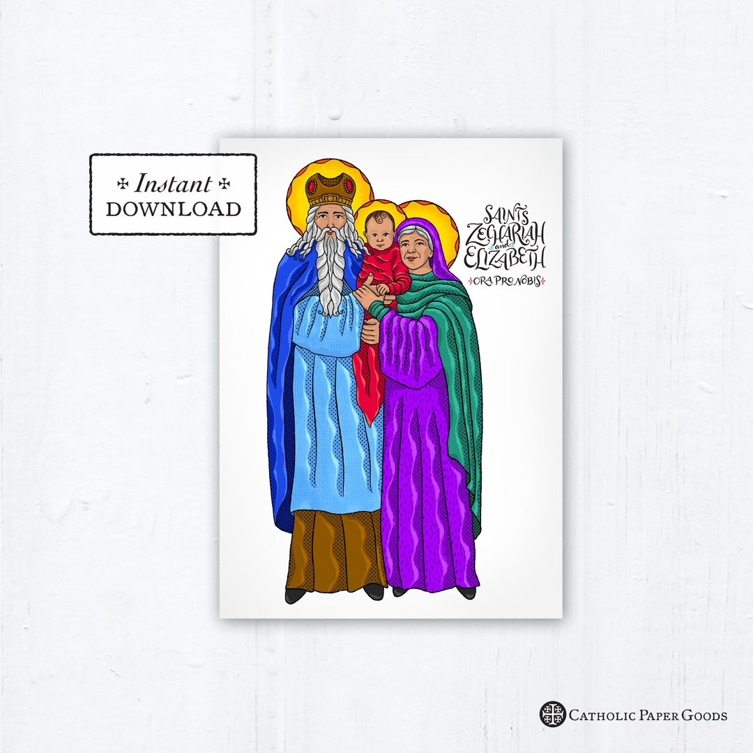 Sts. Zechariah & Elizabeth and John the Baptist Card, Art Print, 5x7 ...
