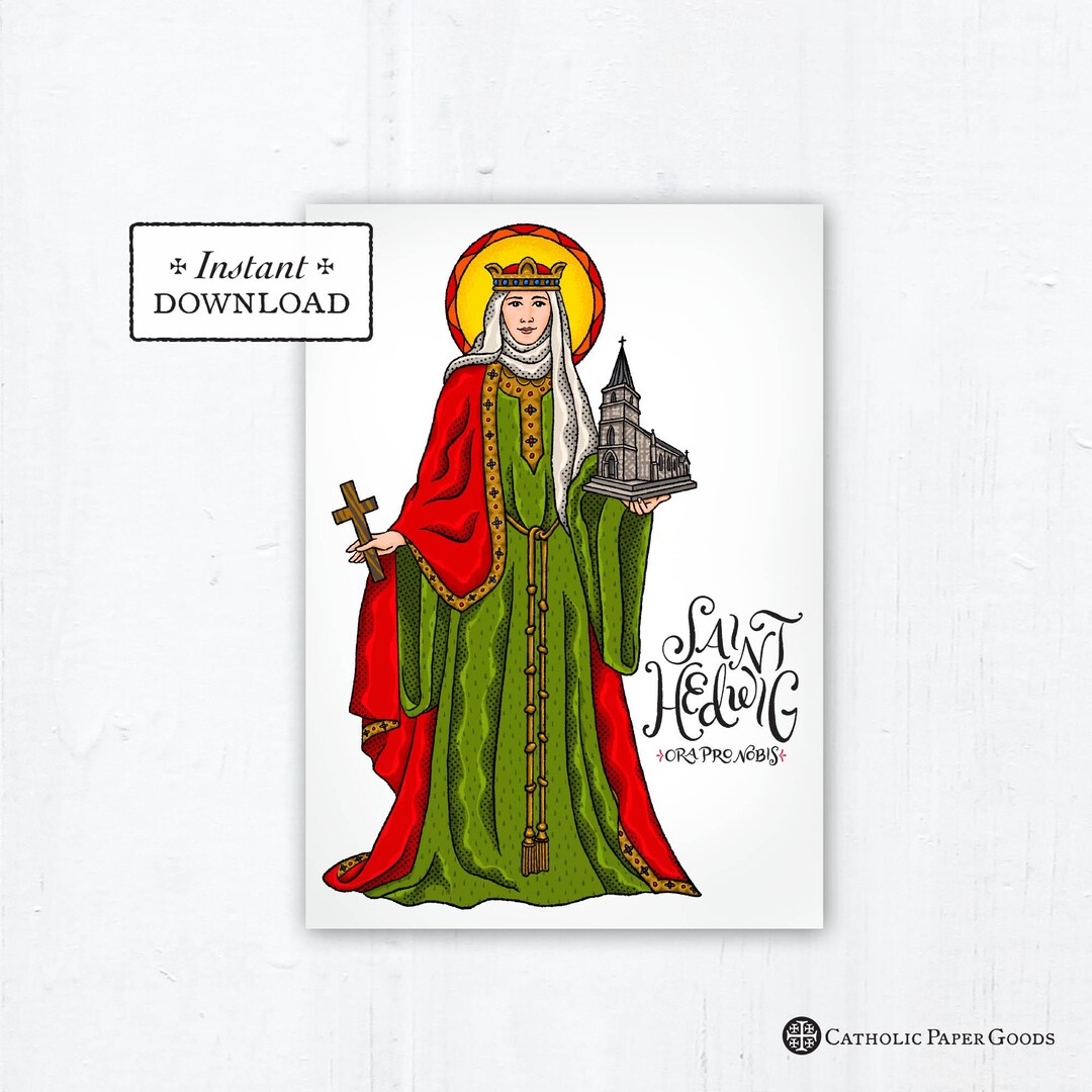 Saint Hedwig Card, Art Print, Instant Download, DIY Downloadable PDF 5"x7" Catholic Saint ...