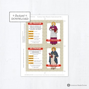 Catholic Saint Trading Cards January Set #1 - Printable - PLUS Bonus ...