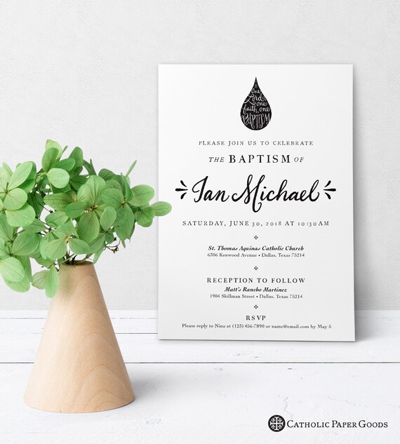 Catholic Baptism Invitation Customizable Hand-lettered Black & | Etsy