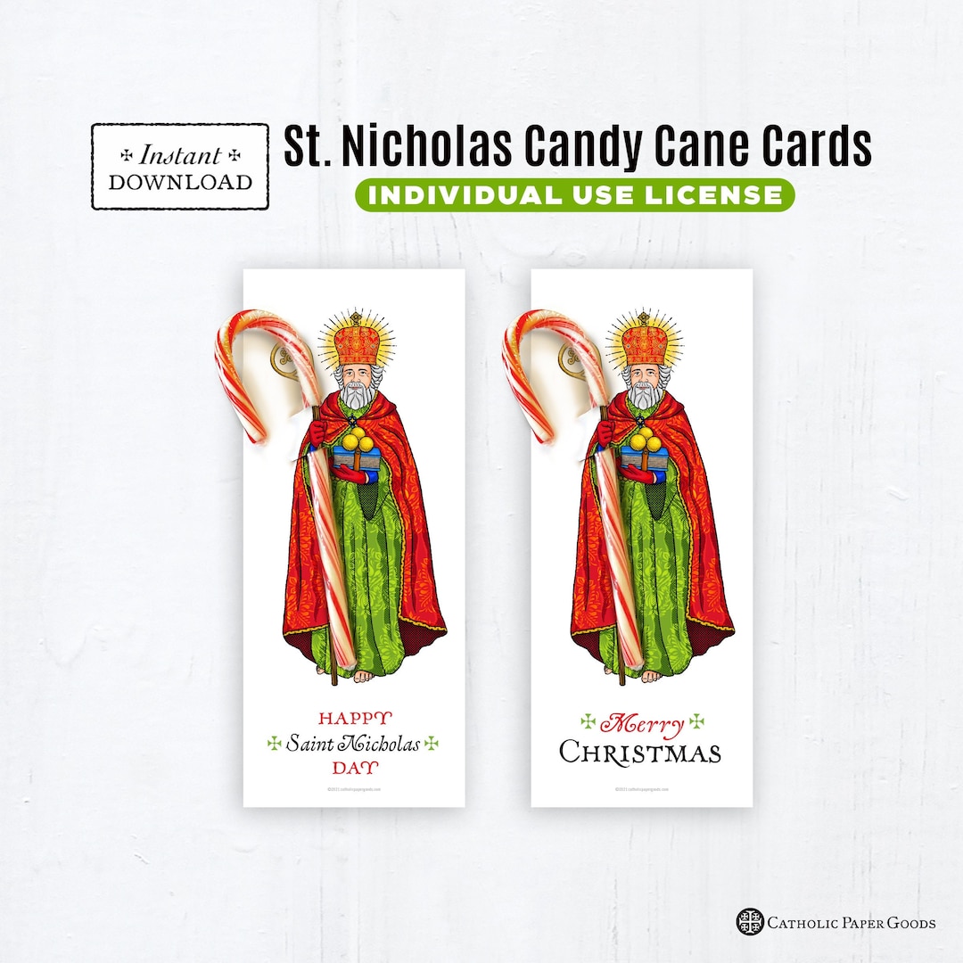 St. Nicholas Printable Candy Cane Treat Cards, Instant Downloadable PDF ...