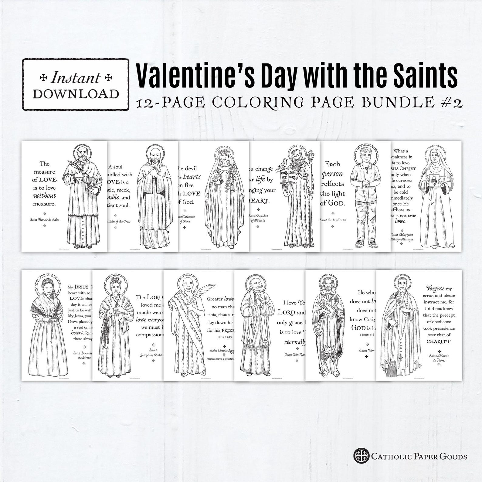 Catholic Saints Valentine's Day Coloring Pages Set 2: Printable Party ...