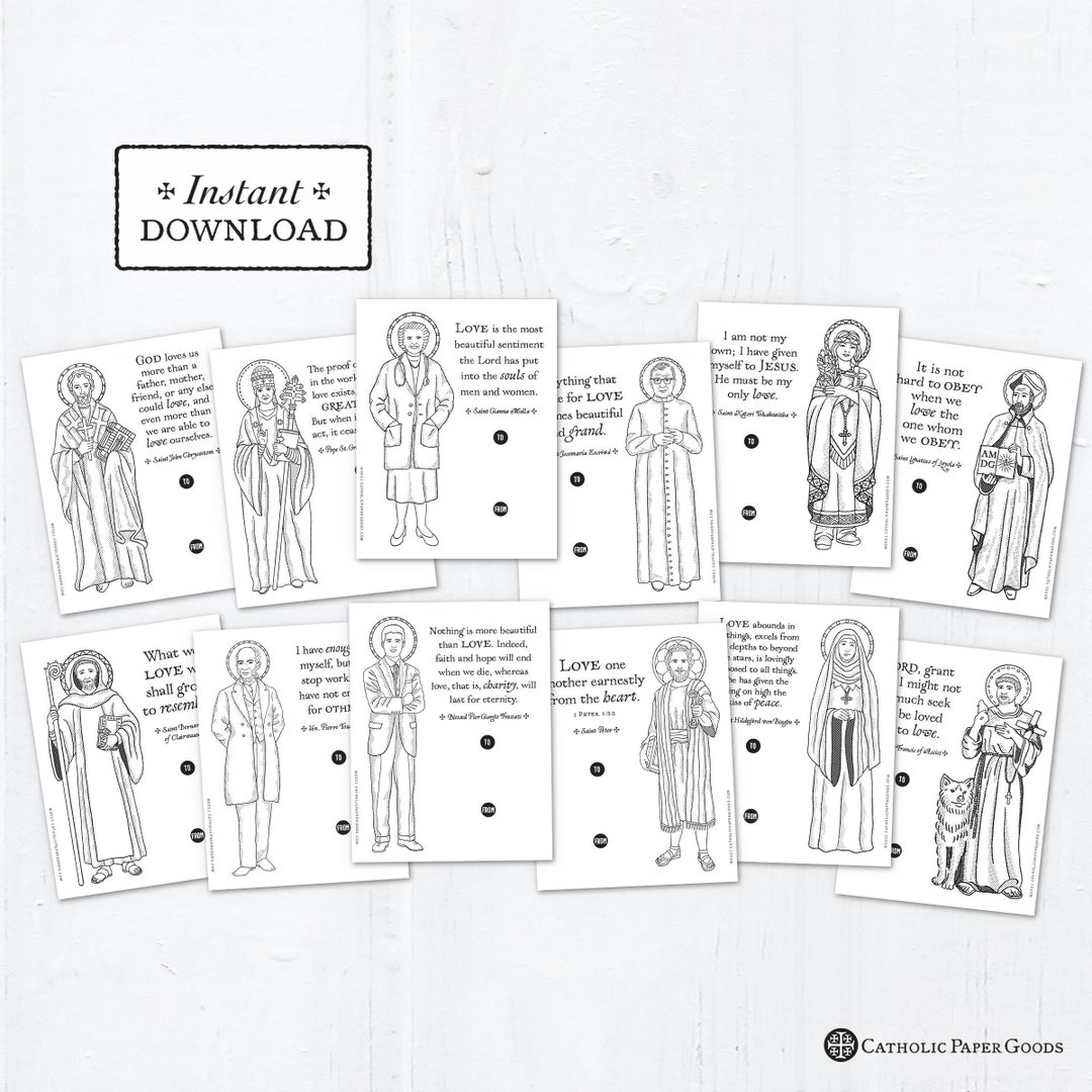 Catholic Saints Coloring Page Valentine Exchange Cards Set 3 ...