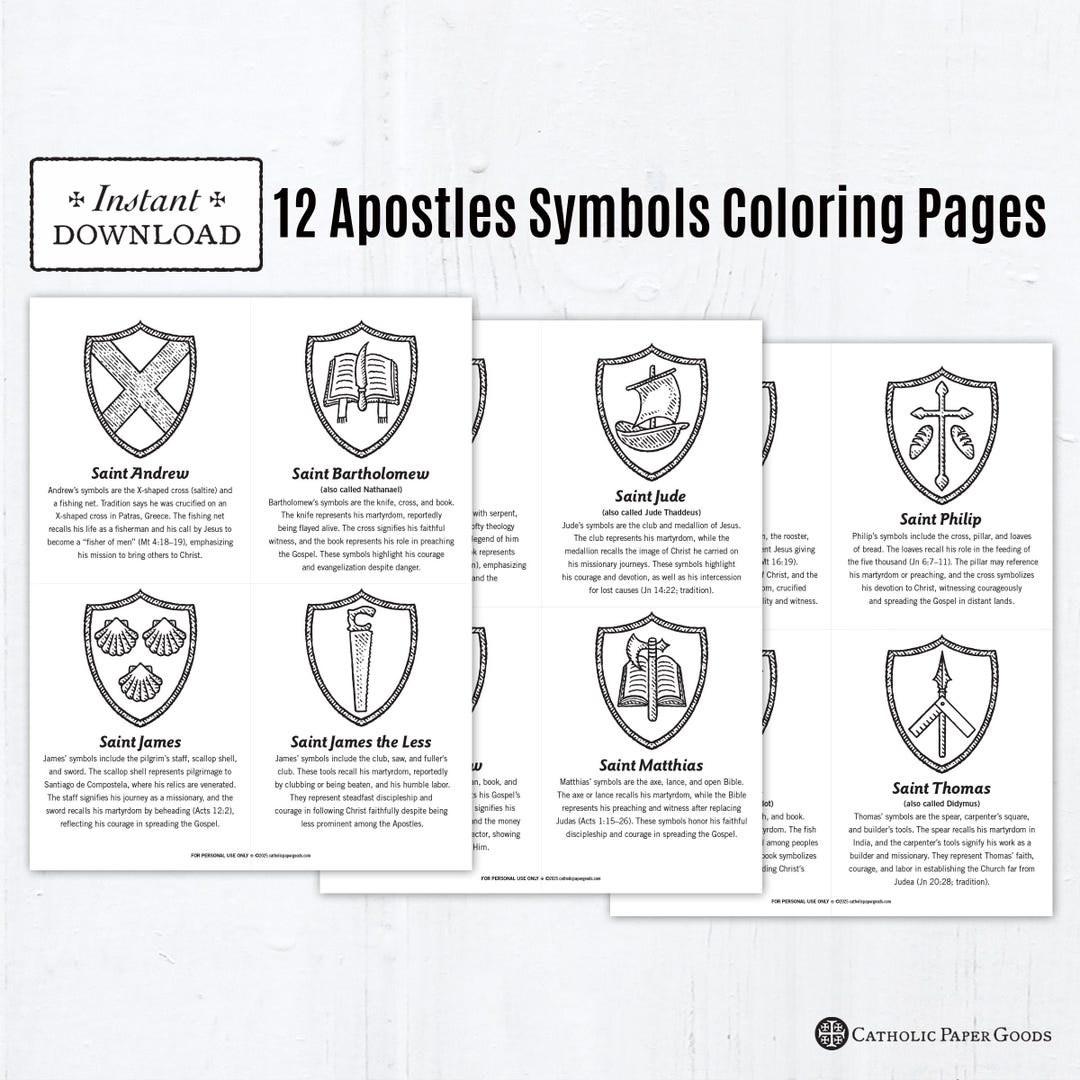 The 12 Apostles Symbols Coloring Pages, Printable Catholic Coloring ...