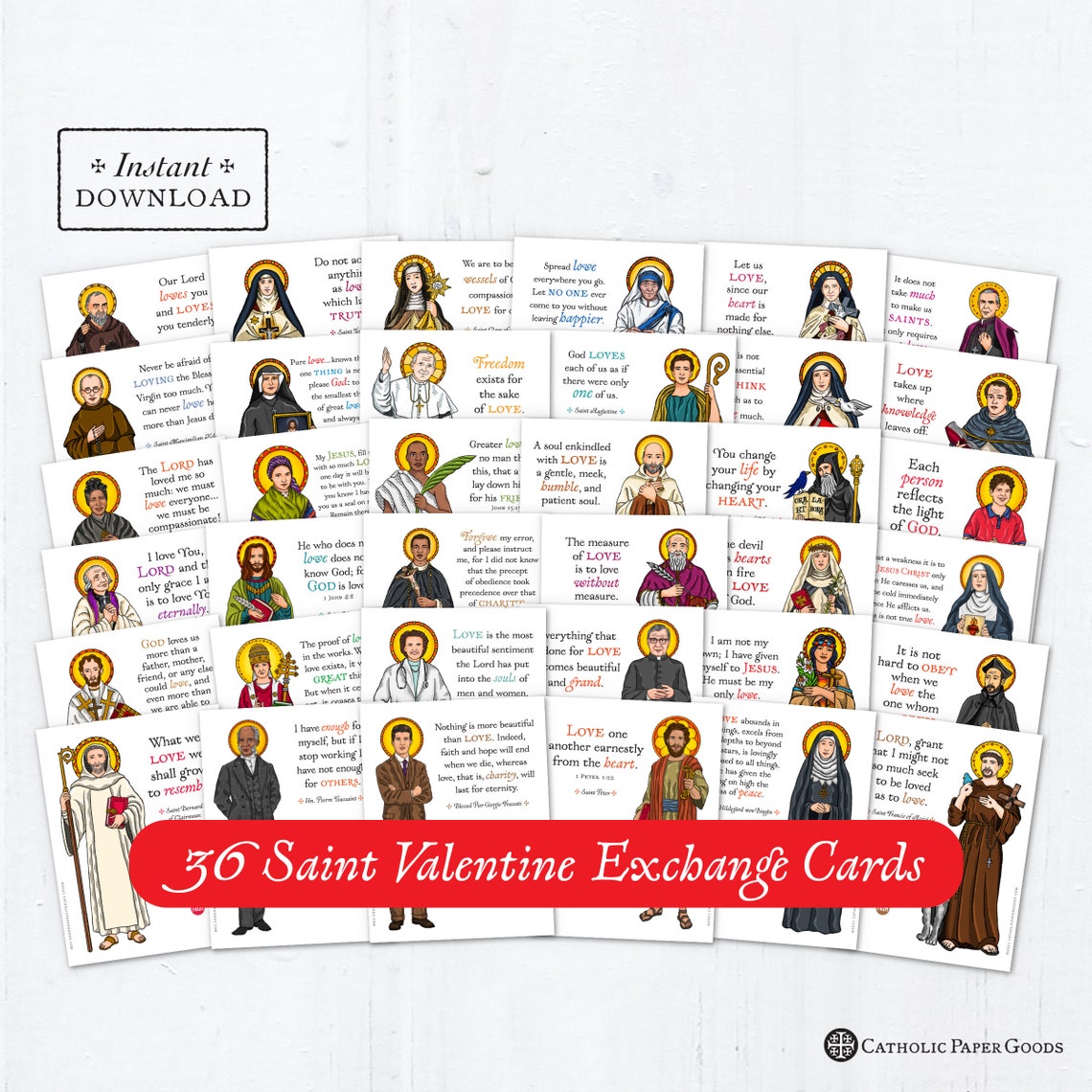 Catholic Saints Valentine Exchange Cards Bundle of 36 Full - Etsy