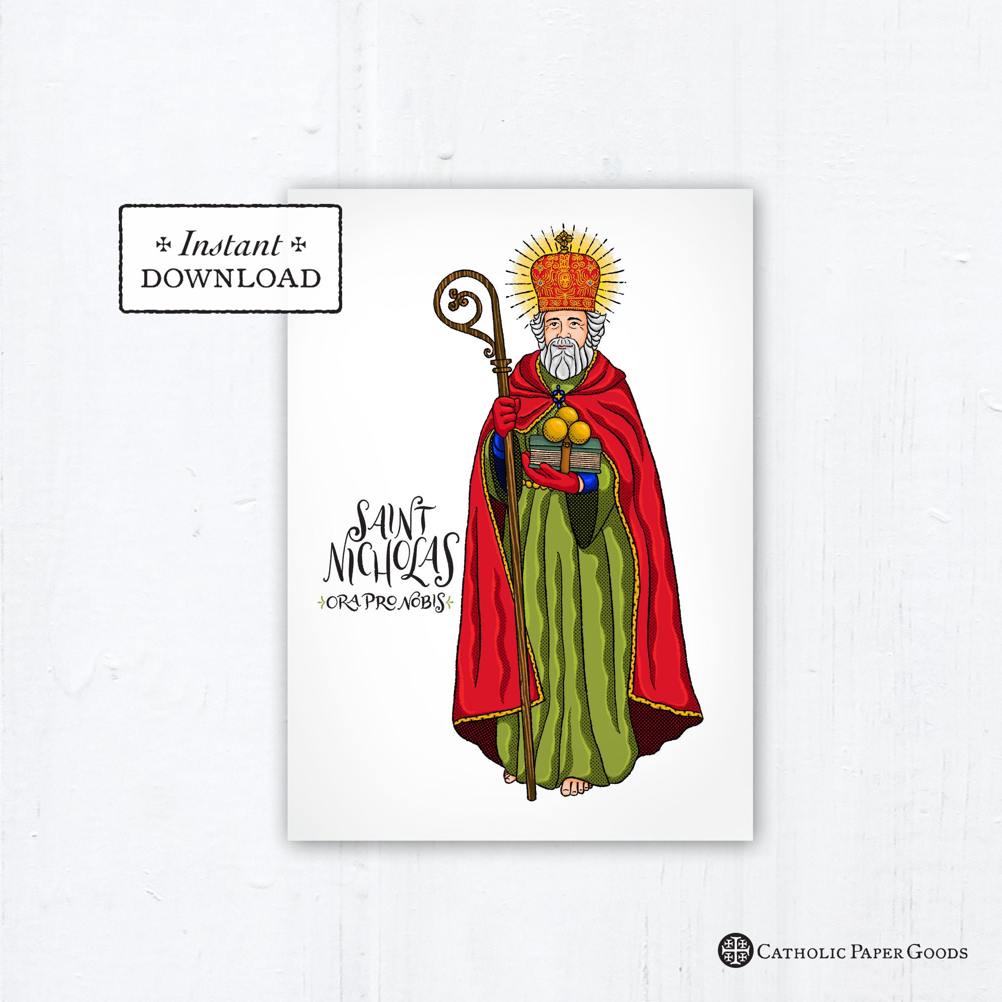 Saint Nicholas Card - Art Print - Instant Download - DIY Downloadable ...