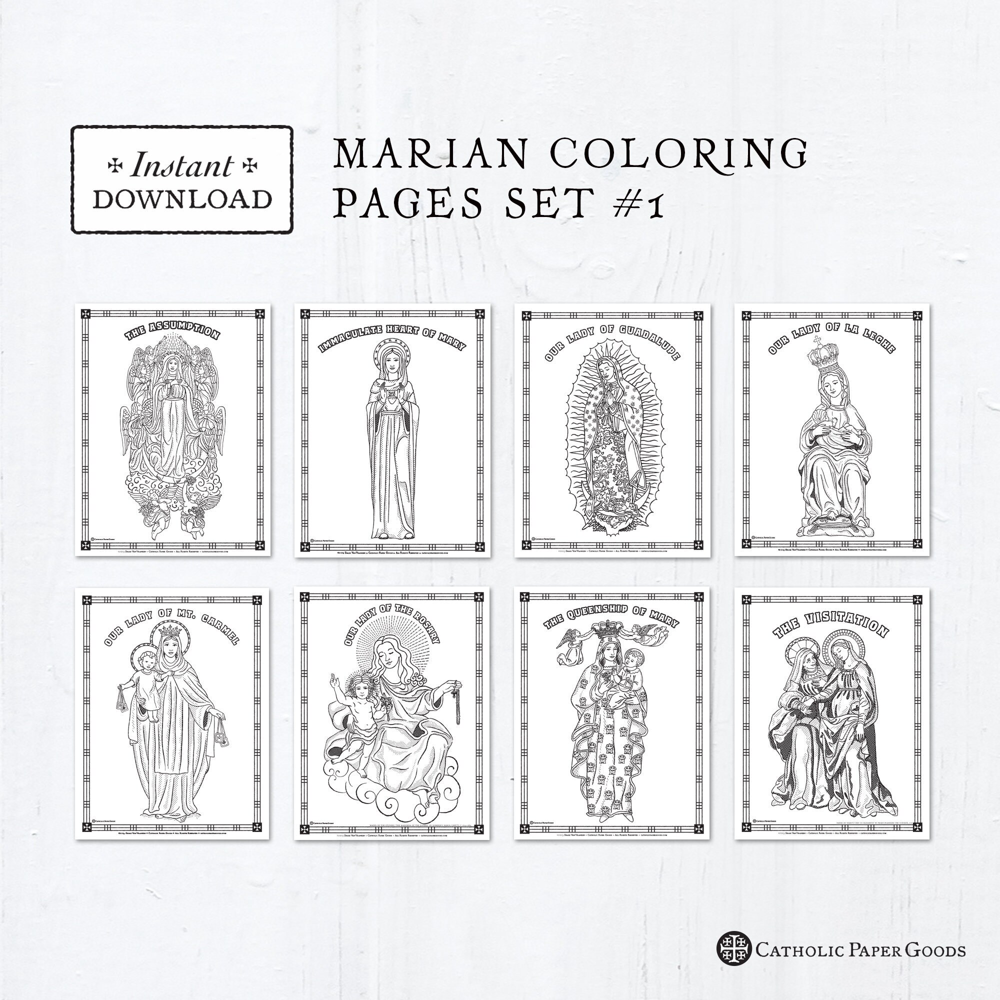 Catholic Coloring Pages - Marian Set #1 - Bundle of 8 - Catholic Saints ...