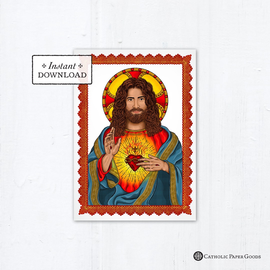 Sacred Heart of Jesus Prayer Card, Print & Greeting Card, 5x7 Printable ...