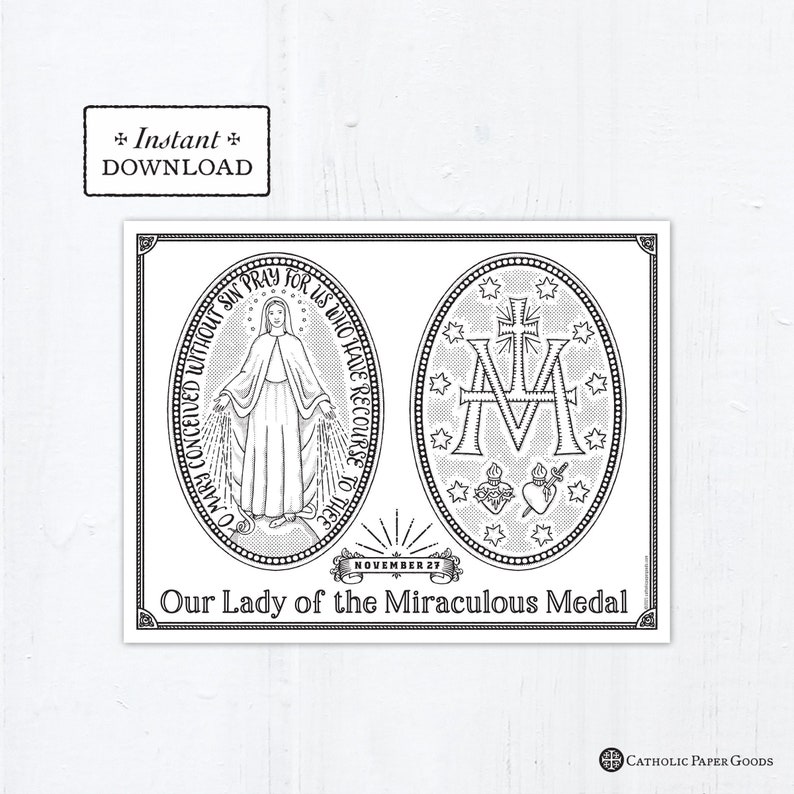 Catholic Coloring Page Our Lady of the Miraculous Medal | Etsy