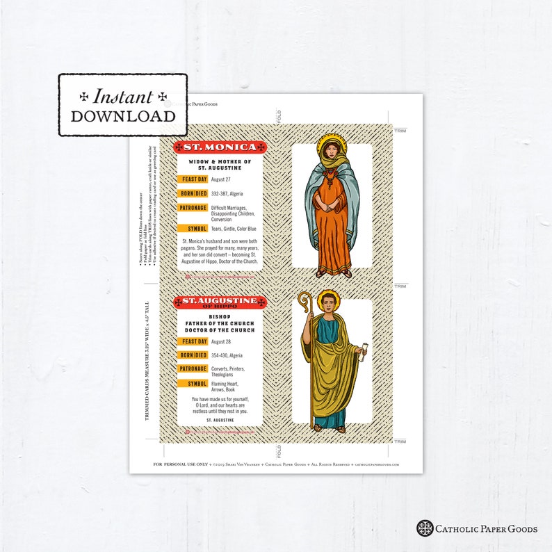 Catholic Saint Flash Cards August Set 1 Printable PLUS - Etsy