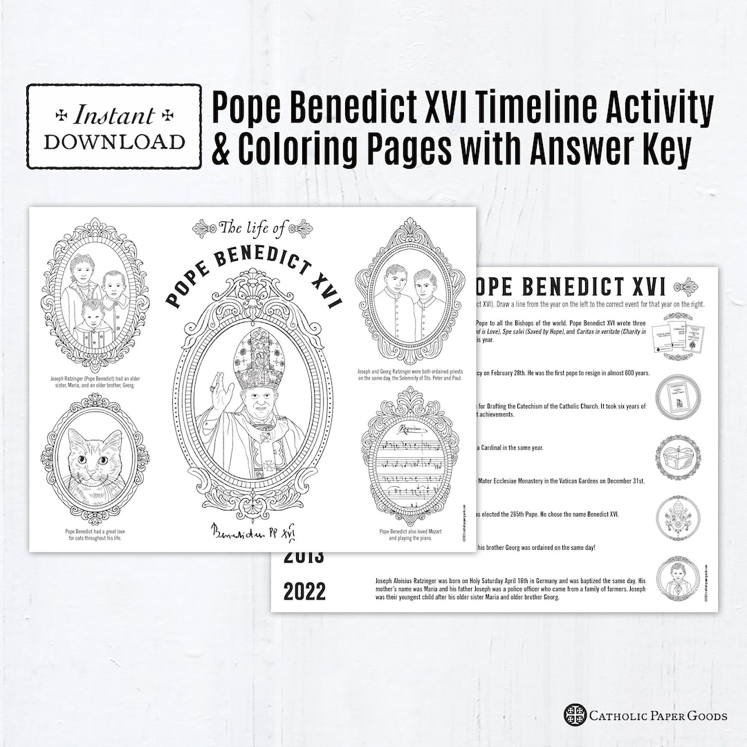 Pope Benedict XVI Catholic Timeline Activity and Coloring Pages, 2 ...