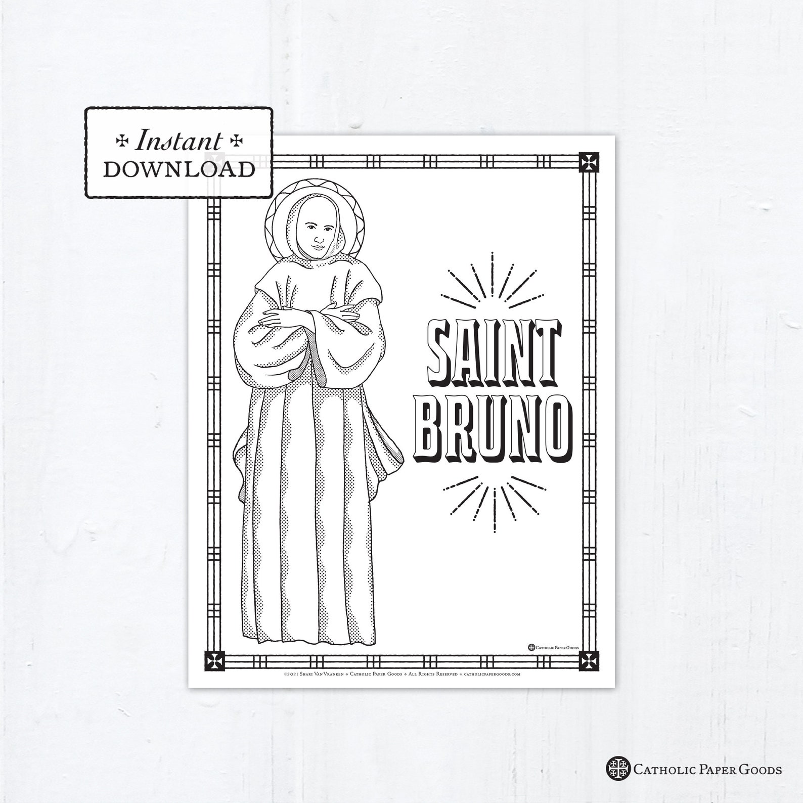 Catholic Coloring Page Saint Bruno Coloring Page Catholic - Etsy