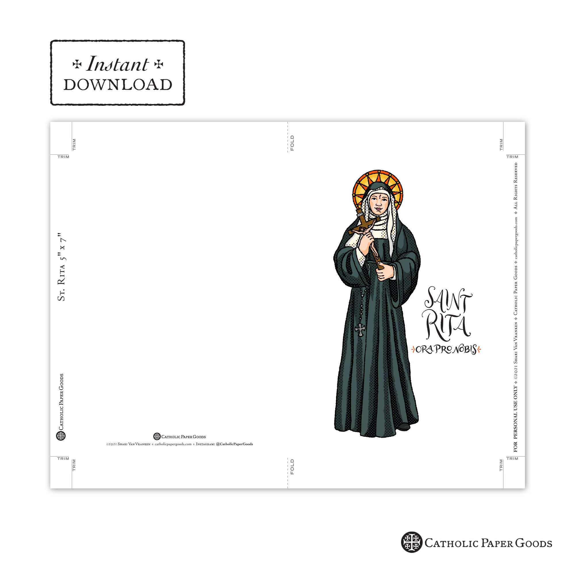Saint Rita of Cascia Card - Art Print - Instant Download - DIY ...