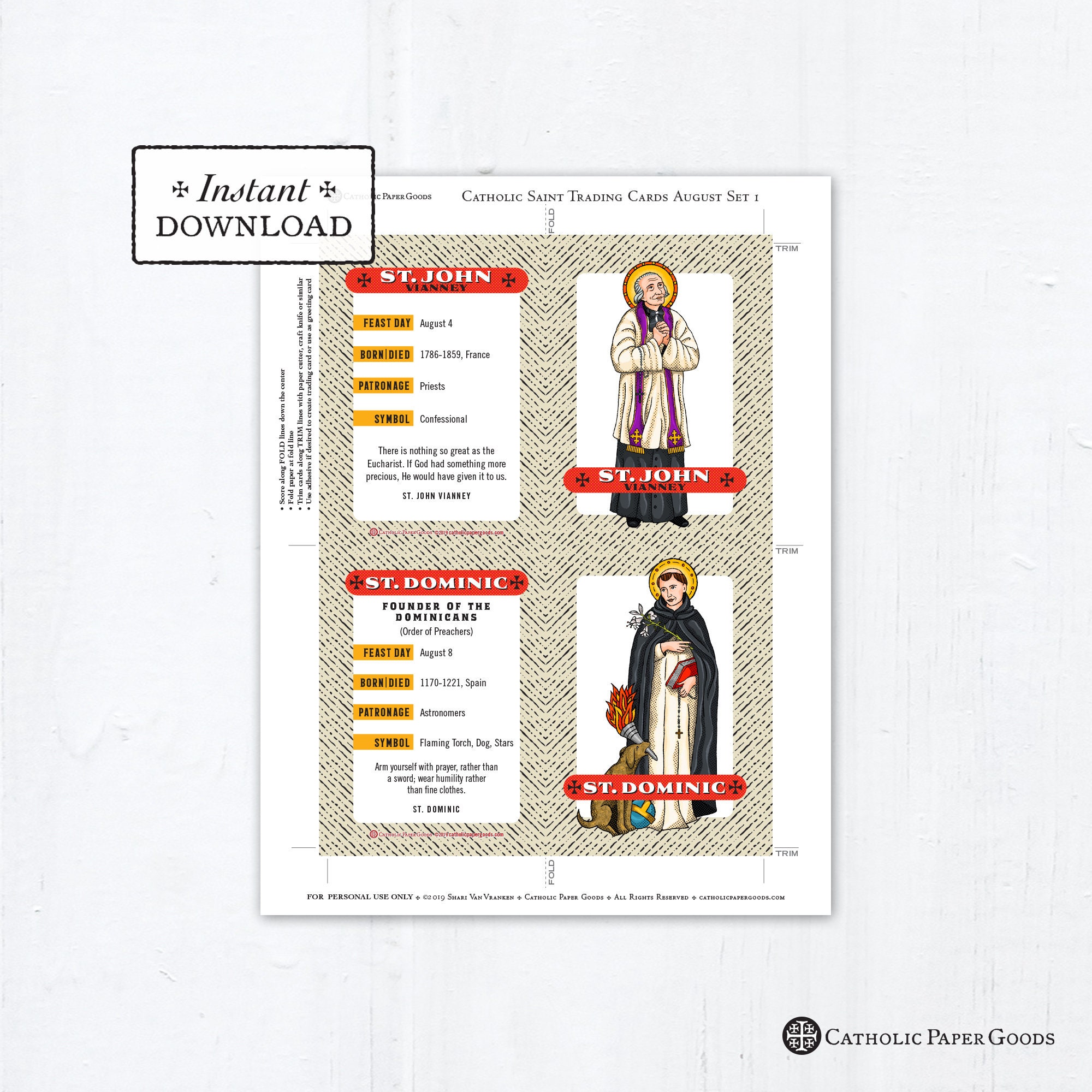 Catholic Saint Trading Cards August Set #1 - Printable - PLUS Bonus ...