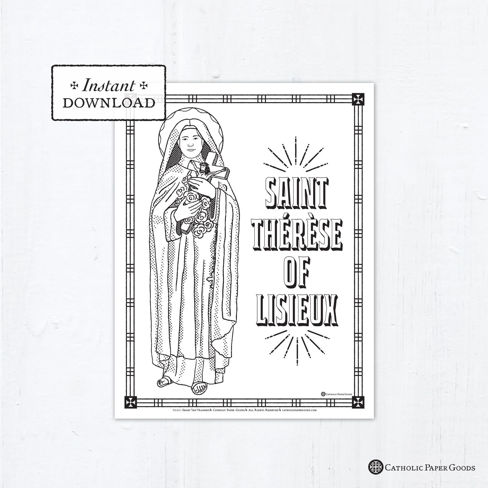 Catholic Coloring Page Saint Thérèse of Lisieux Catholic - Etsy