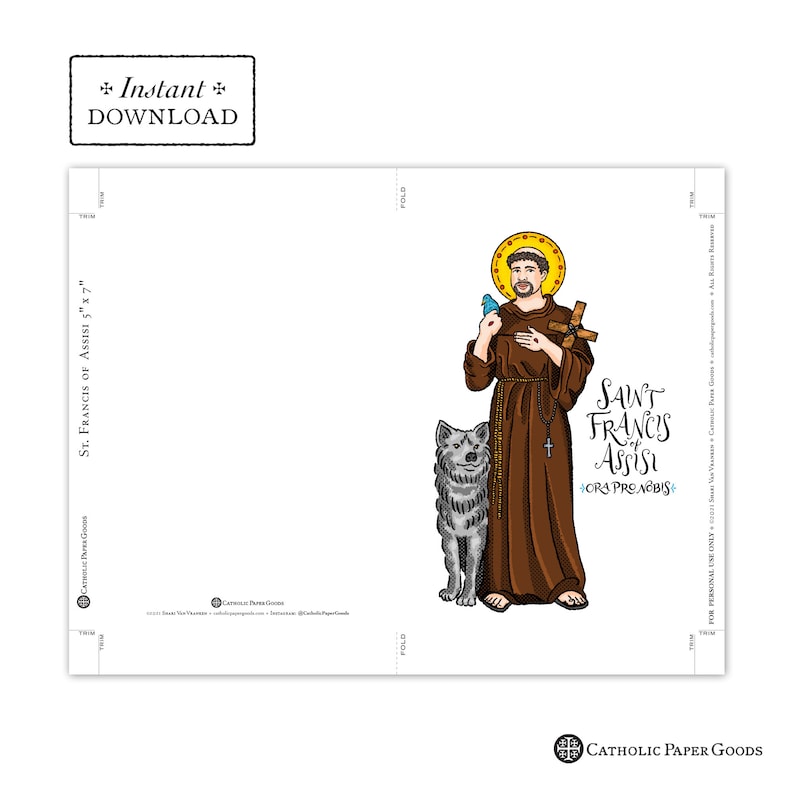 Saint Francis of Assisi Card Art Print Instant Download - Etsy