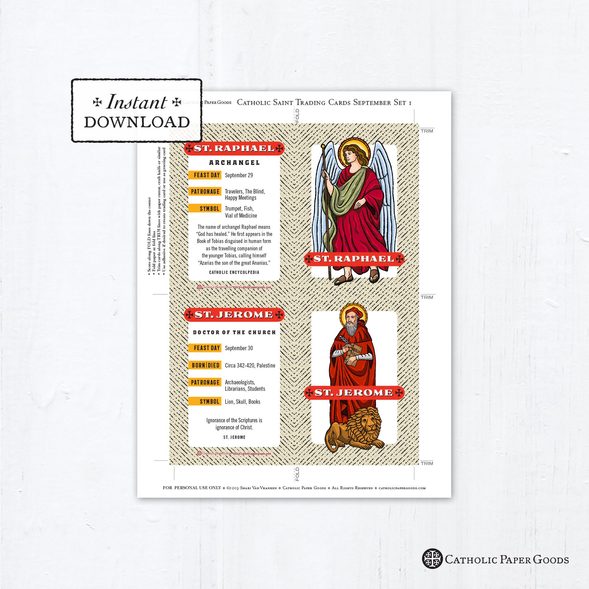 Catholic Saint Trading Cards September Set #1 - Printable - PLUS Bonus ...