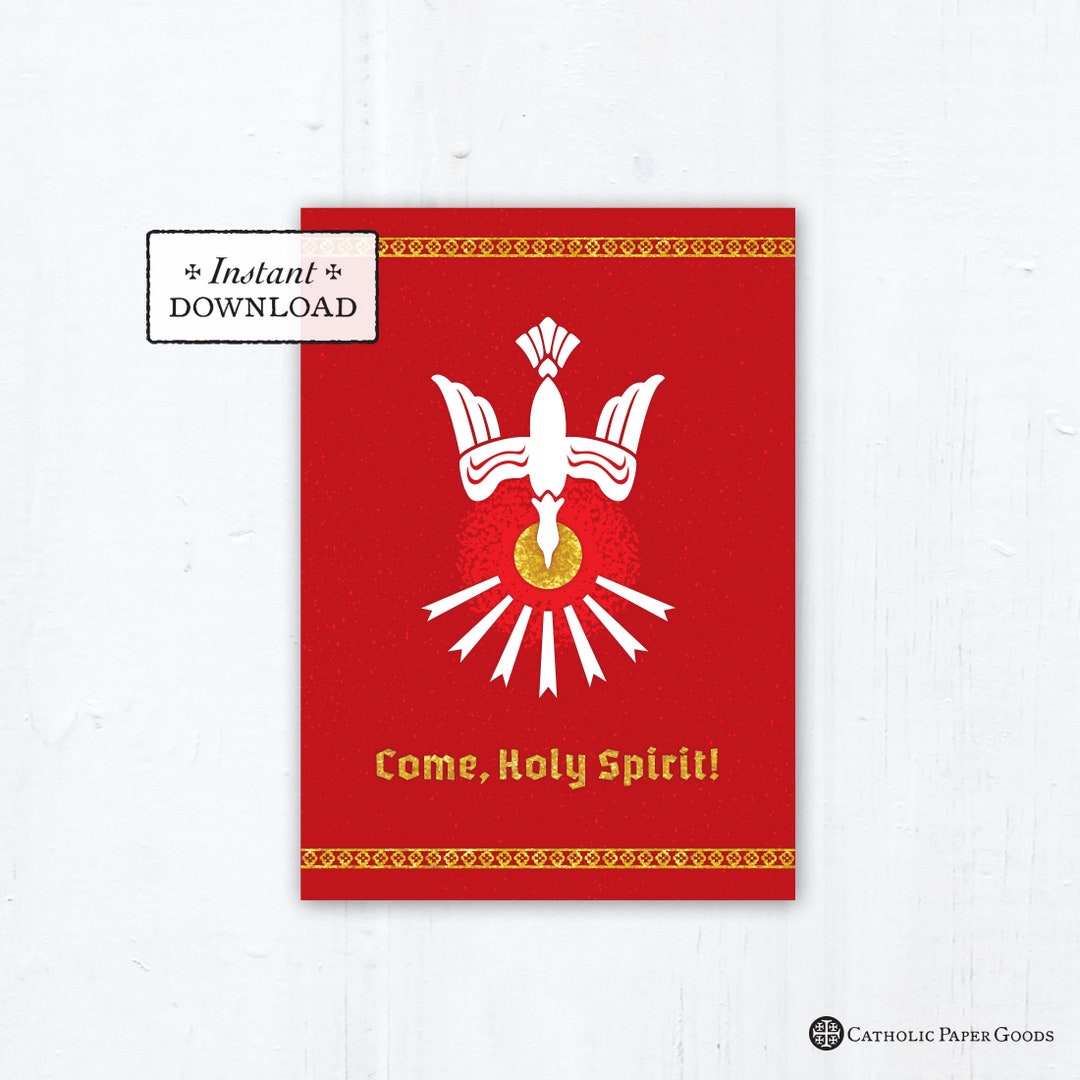 Come Holy Spirit Catholic Confirmation Greeting Card Dove, Red, Instant ...