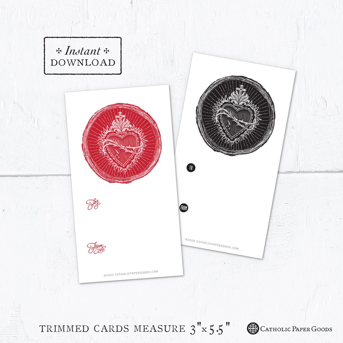Catholic Sacred Heart Woodcut Valentine Exchange Cards - Printable ...