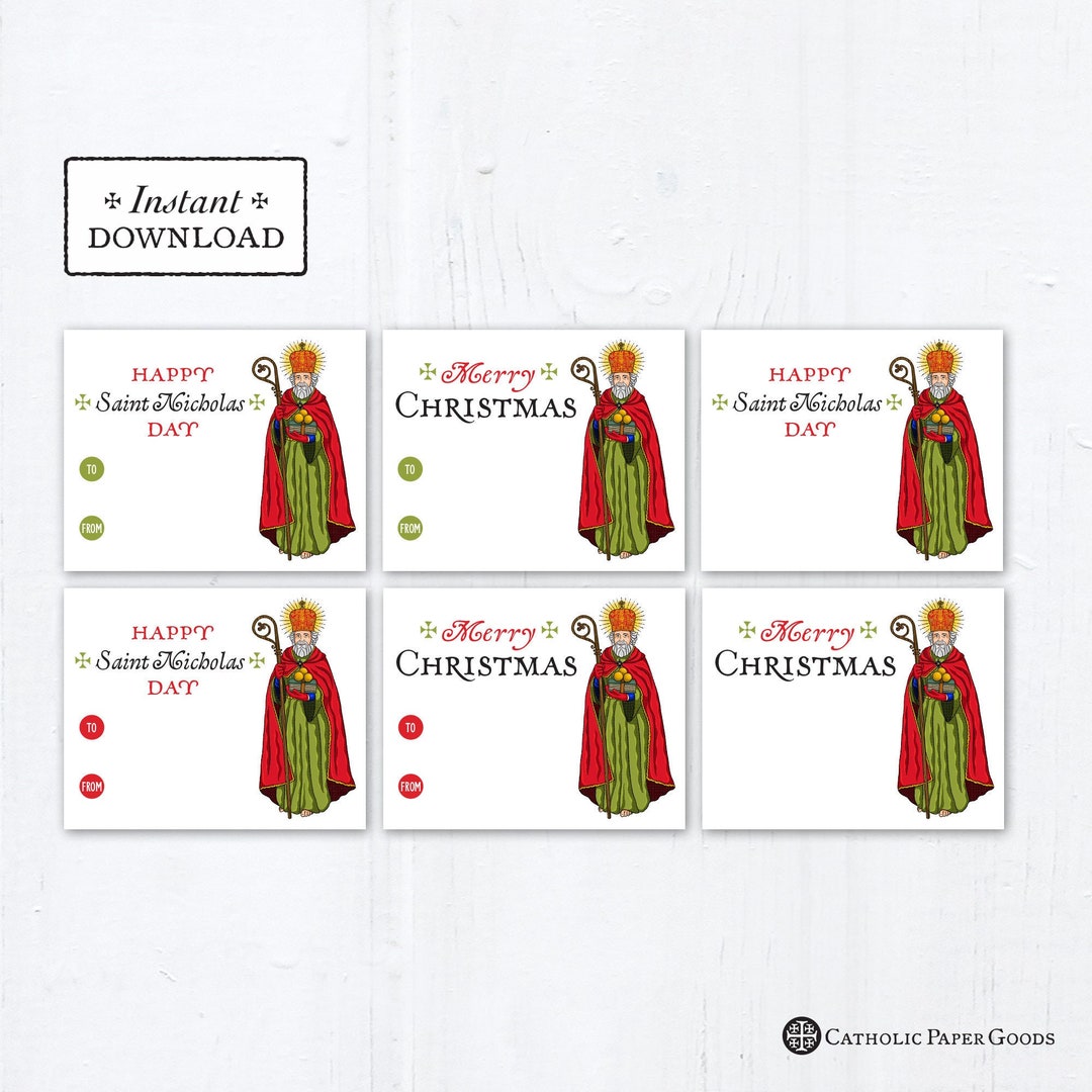 St. Nicholas Printable Gift Tag Cards, Instant Downloadable PDF 2.75" X ...