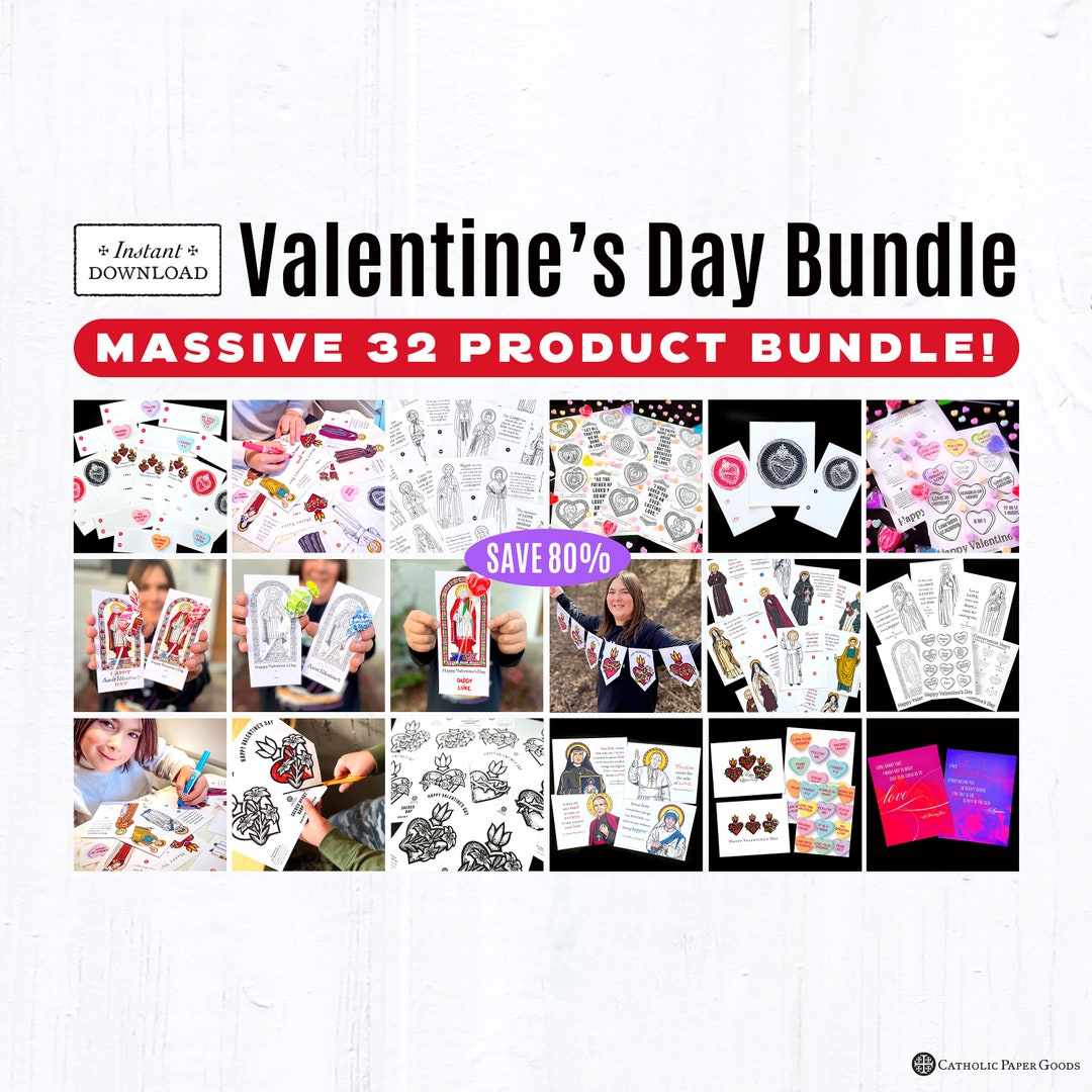 Valentine's Day Printable Bundle: Coloring Pages, Greeting Cards ...