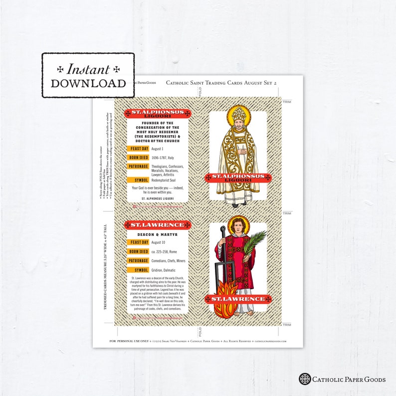 Catholic Saint Trading Cards: August Set #2 + Coloring Pages (printable ...