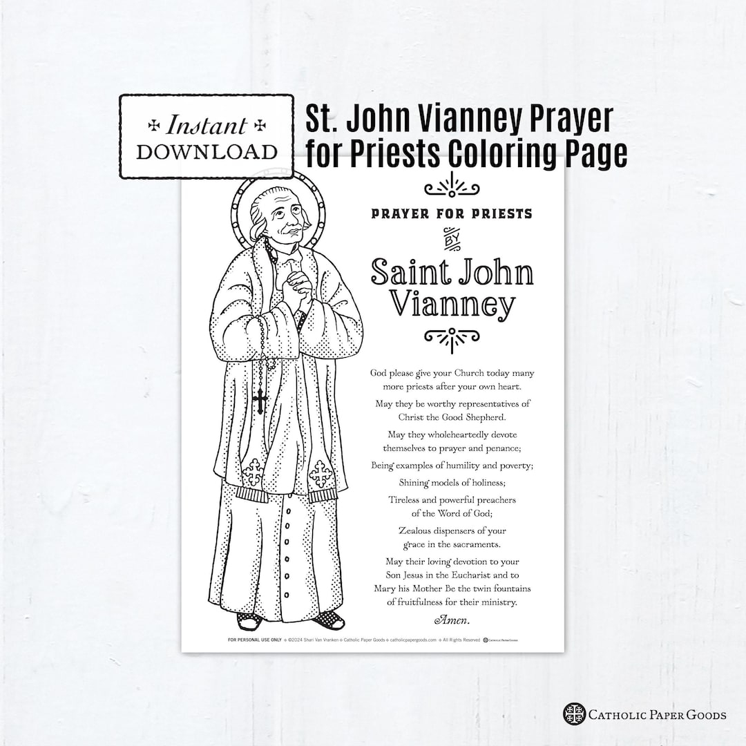 Saint John Vianney Coloring Page: Prayer for Priests (printable PDF) - Etsy