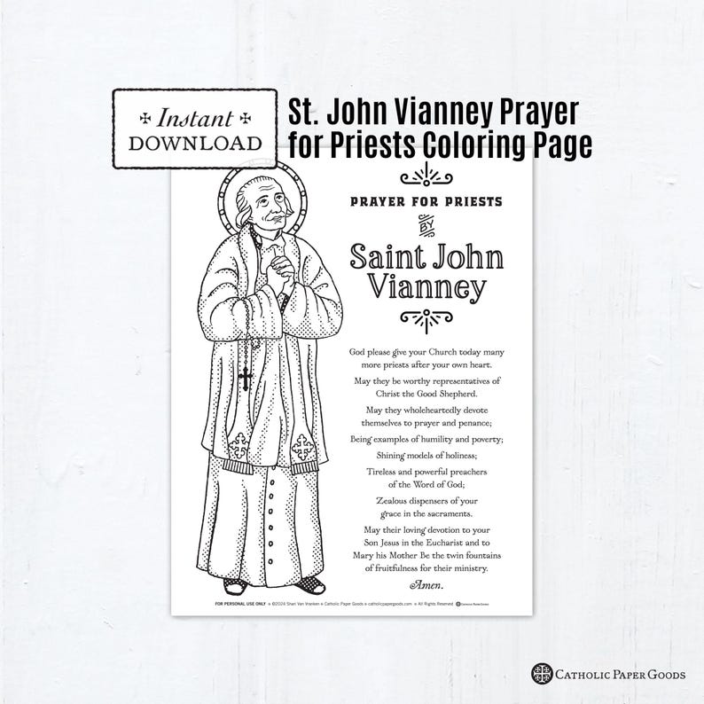 Saint John Vianney Coloring Page: Prayer for Priests (printable PDF) - Etsy