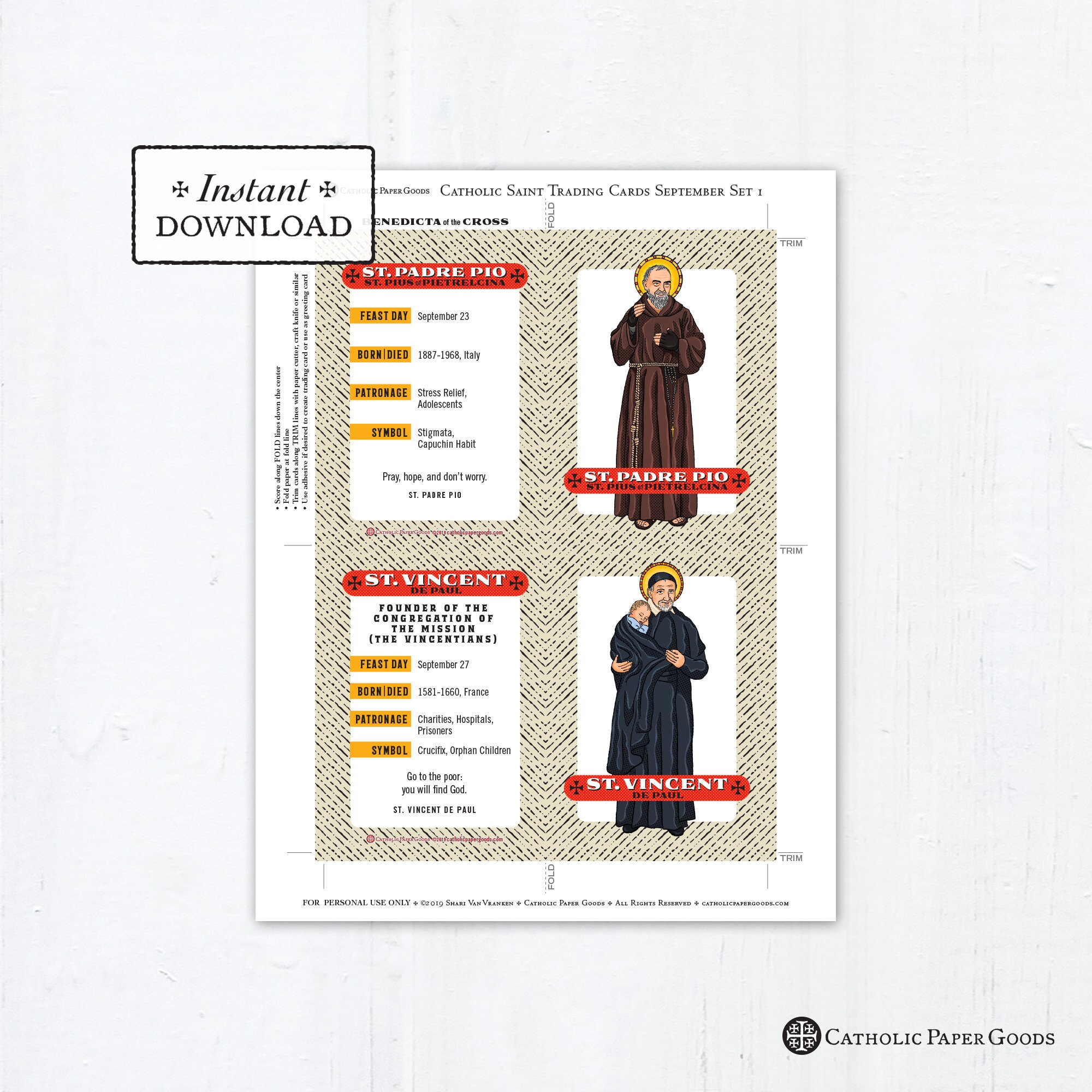 Catholic Saint Trading Cards September Set #1 - Printable - PLUS Bonus ...