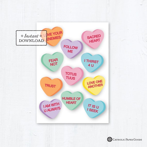 Catholic Conversation Hearts Valentine Card Printable DIY | Etsy