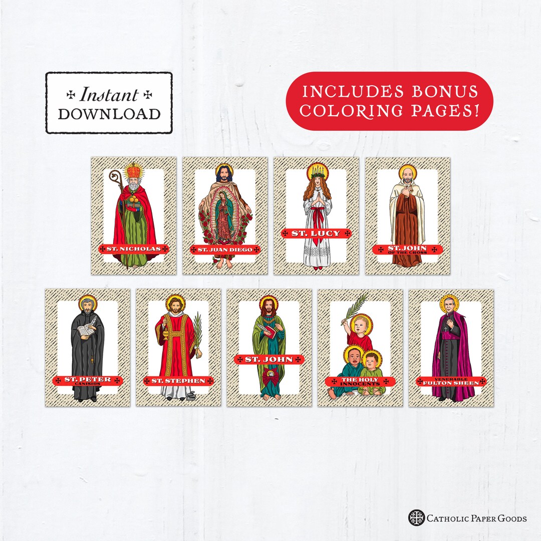 Catholic Saint Trading Cards: December Set #1 + Bonus Coloring Pages ...