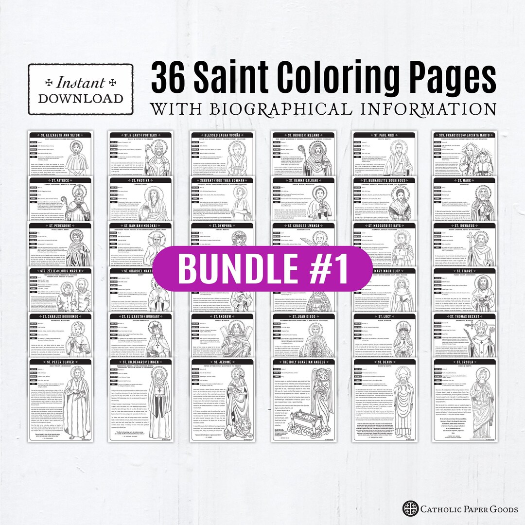Catholic Saint Coloring Pages: Biographical Bundle 36 Saints (PDF) - Etsy